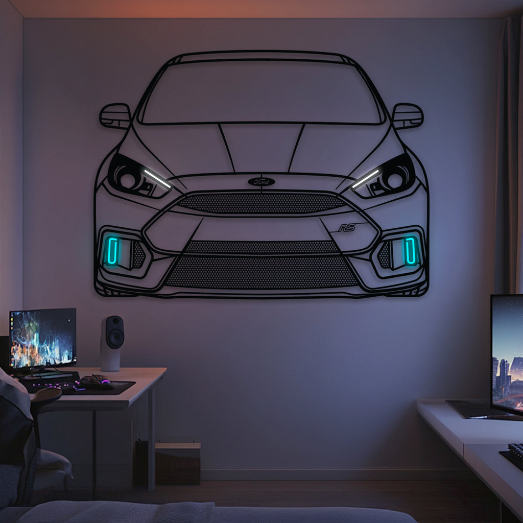 2016 Focus RS Front View Metal Neon Car Wall Art -MTN0247
